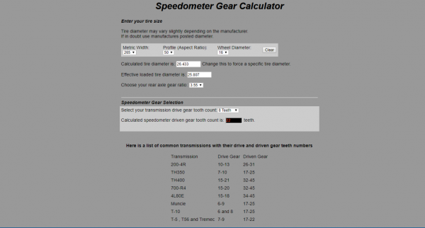 Speedometer Gear Calculator - Jasco Automotive Ltd